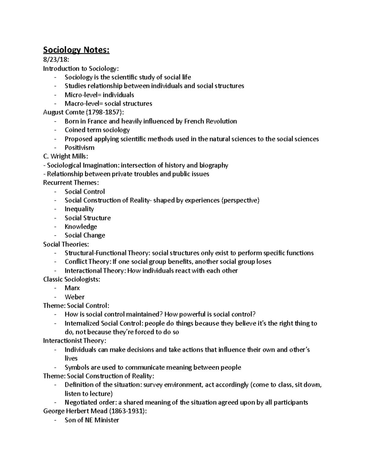 Sociology Notes - Study Guide - Sociology Notes: 8/23/18: Introduction ...