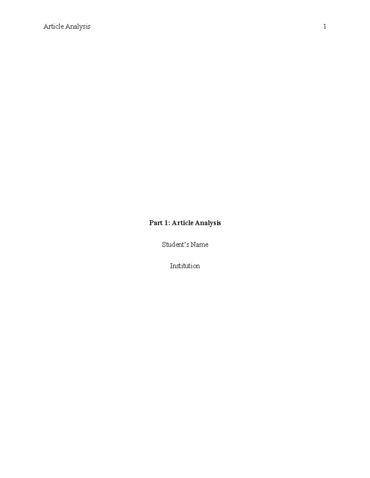 Article Analysis and Research Considerations - Article Analysis 1 Part ...