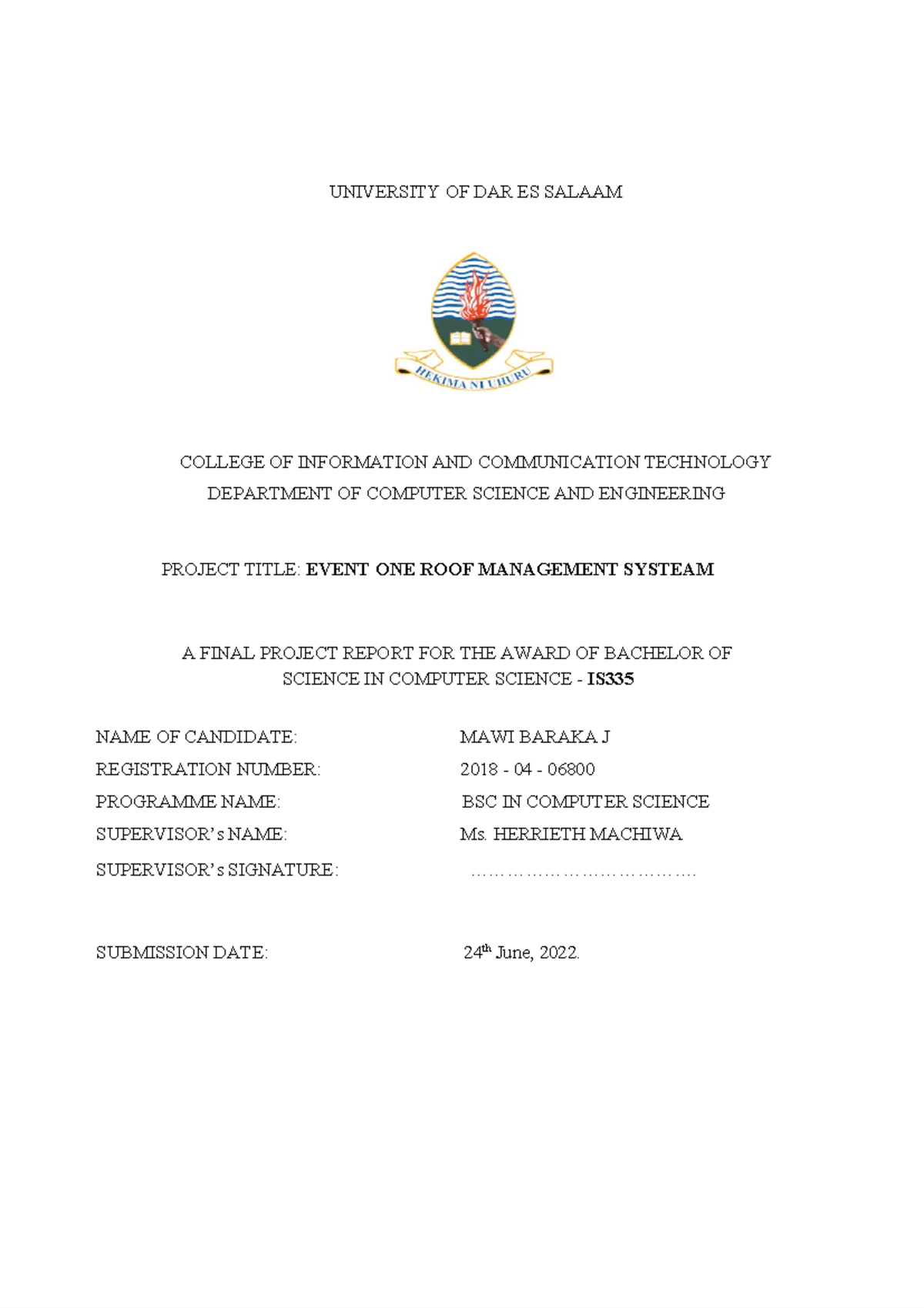 Conversation A - Project Report sample - UNIVERSITY OF DAR ES SALAAM ...