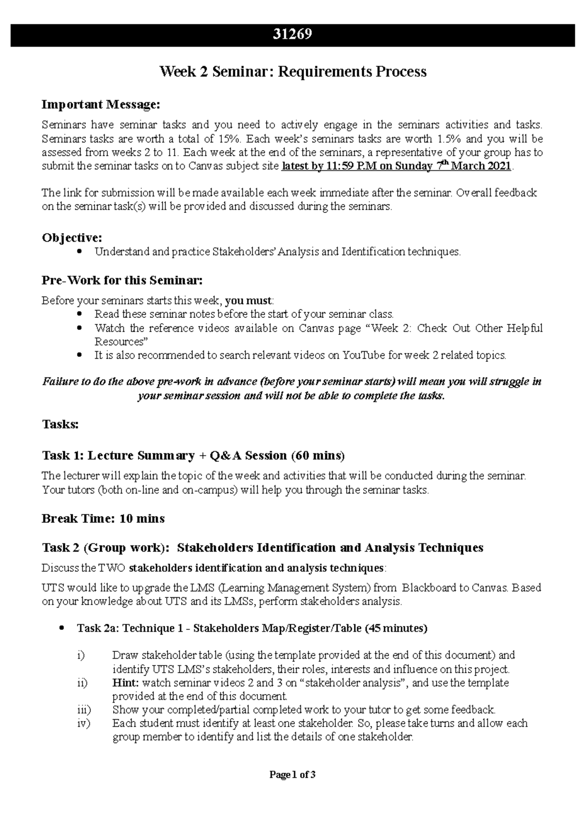 Week 2 Seminar Tasks - Requirements Process - Week 2 Seminar ...