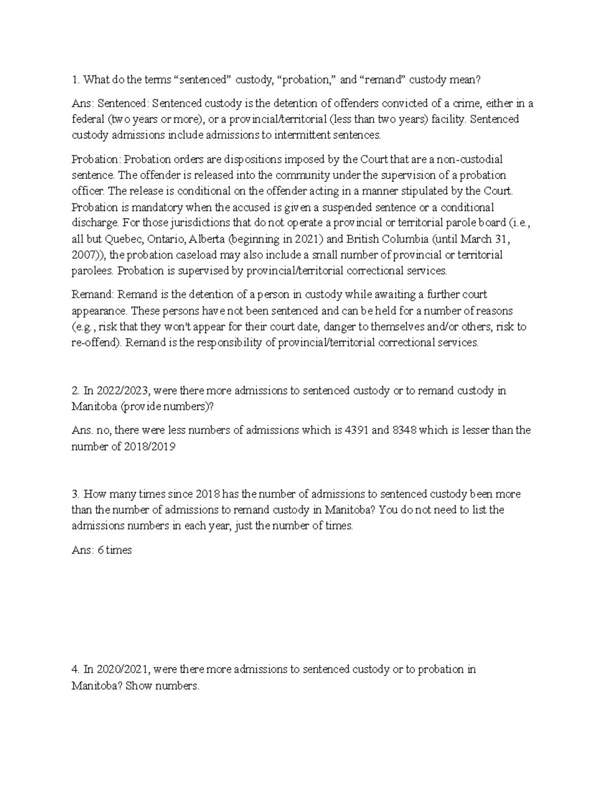 Data Worksheet - What do the terms “sentenced” custody, “probation ...