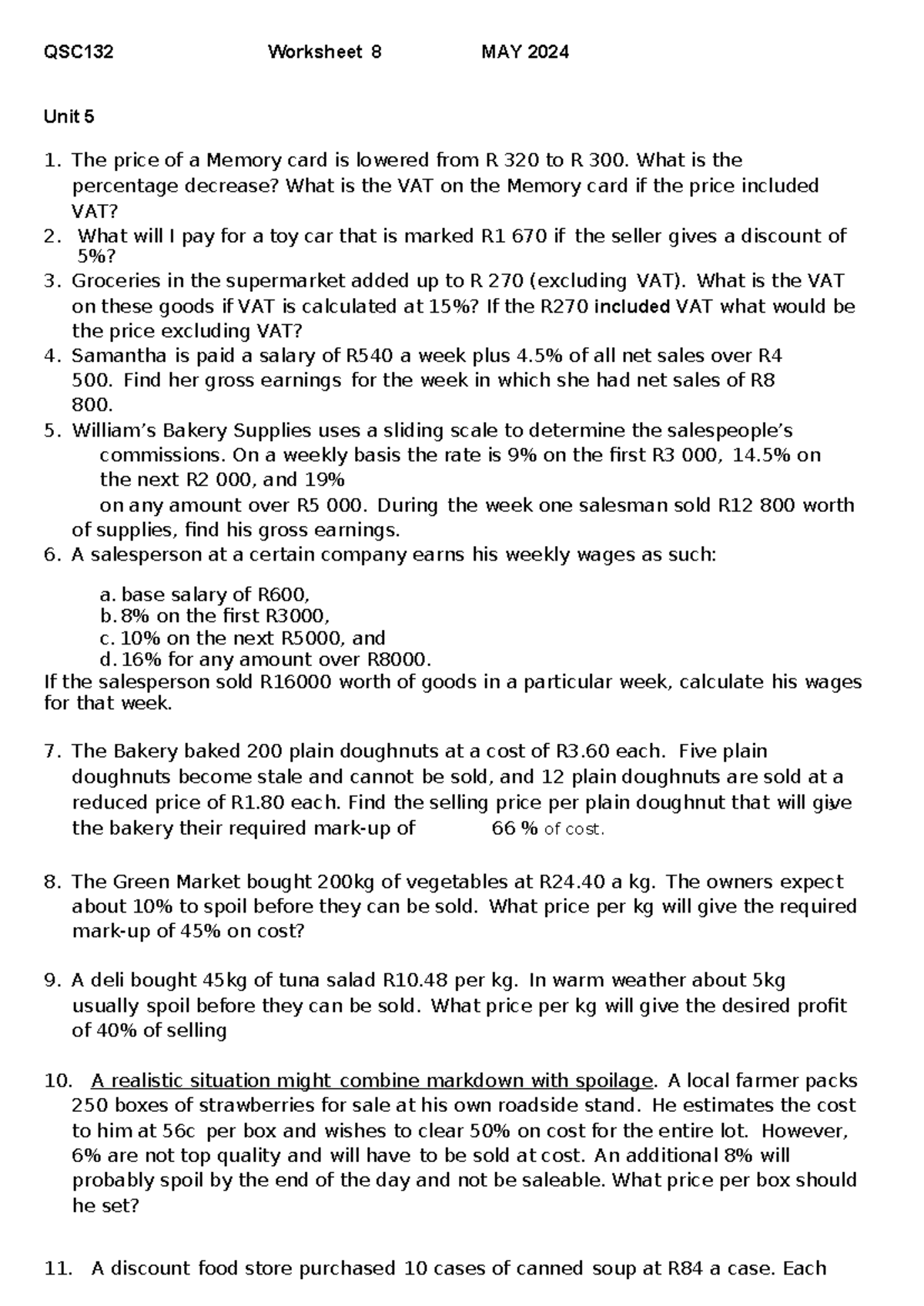 Worksheet from the commerce falculty - 3 QSC132 Worksheet 8 MAY 2024 ...
