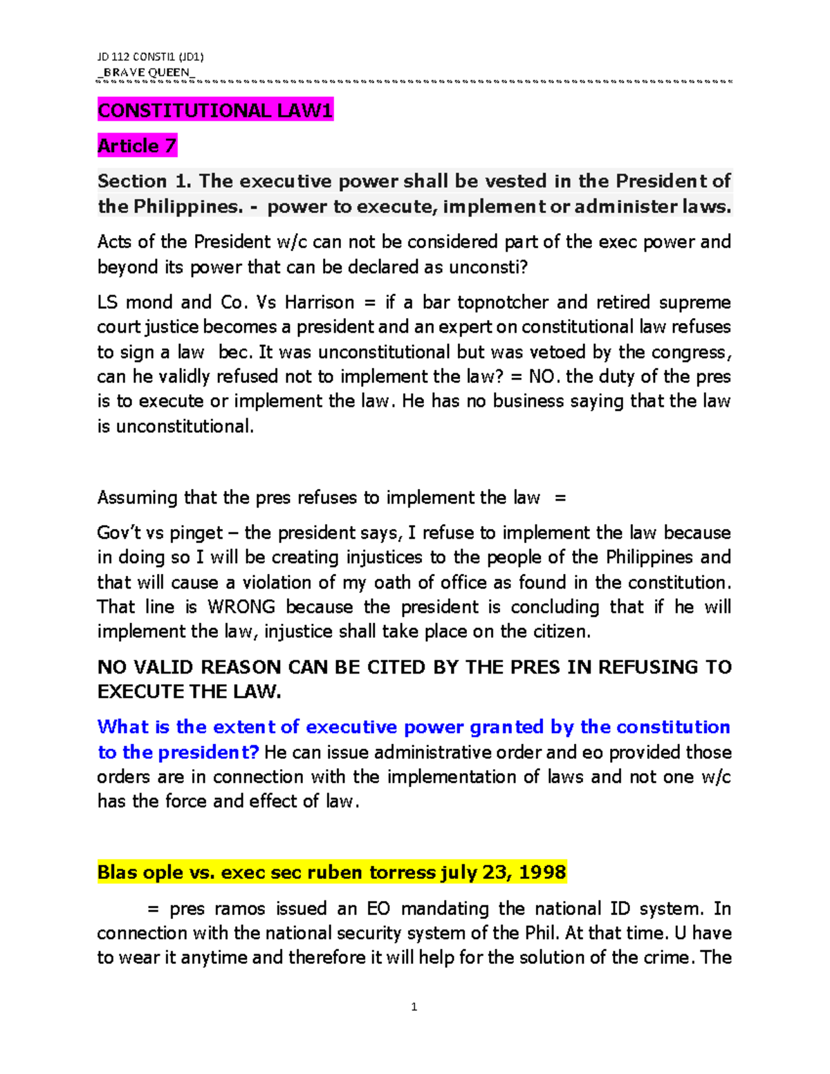 Constitutionlaw LAW1 Lecture Article 7 8 9 - BRAVE QUEEN CONSTITUTIONAL ...