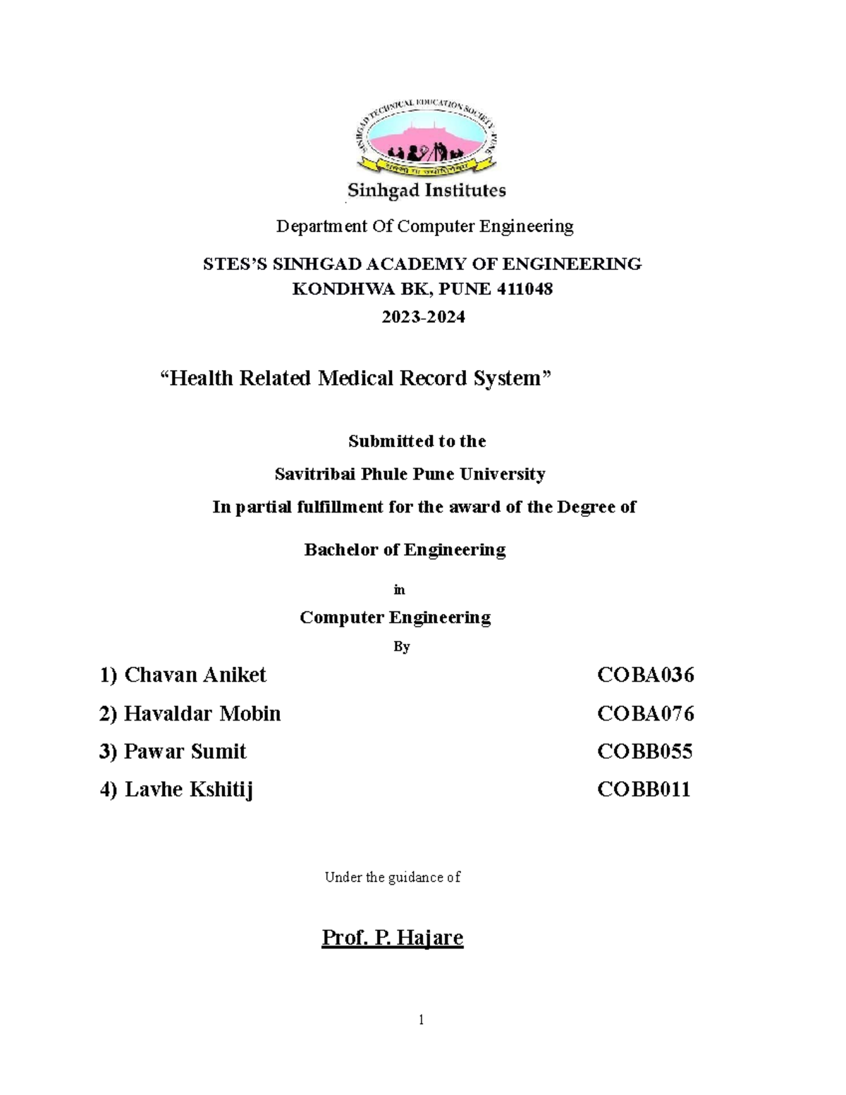 BT MINI Project - wertyu - 1 . Department Of Computer Engineering STES ...