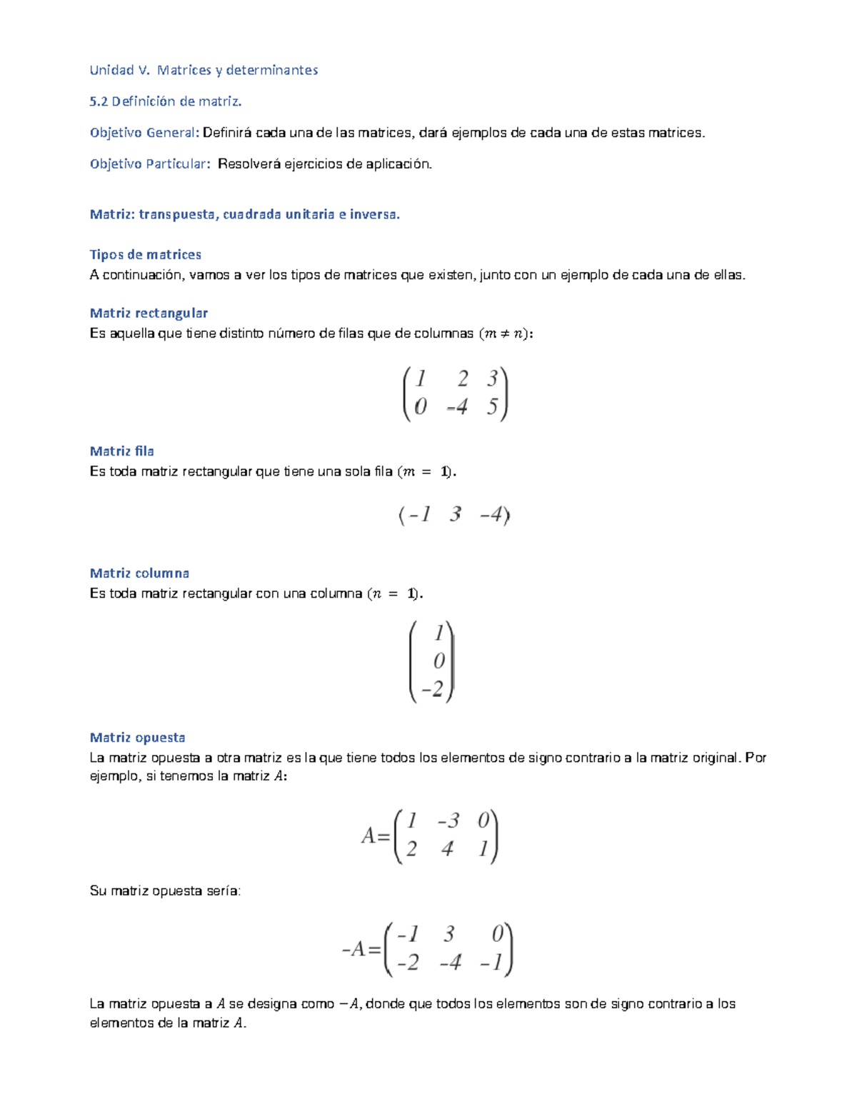 5.2 Definición de matriz - Unidad V. Matrices y determinantes 5. 2 ...