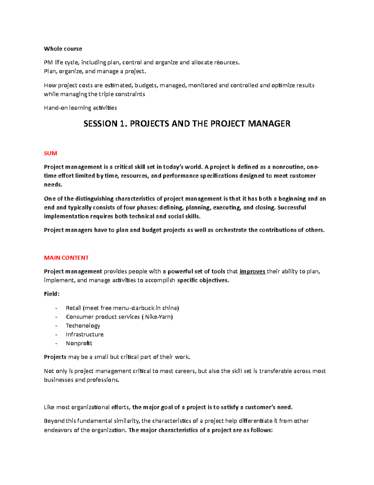 Lecture 1. Projects AND THE Project Manager - Whole course PM life ...