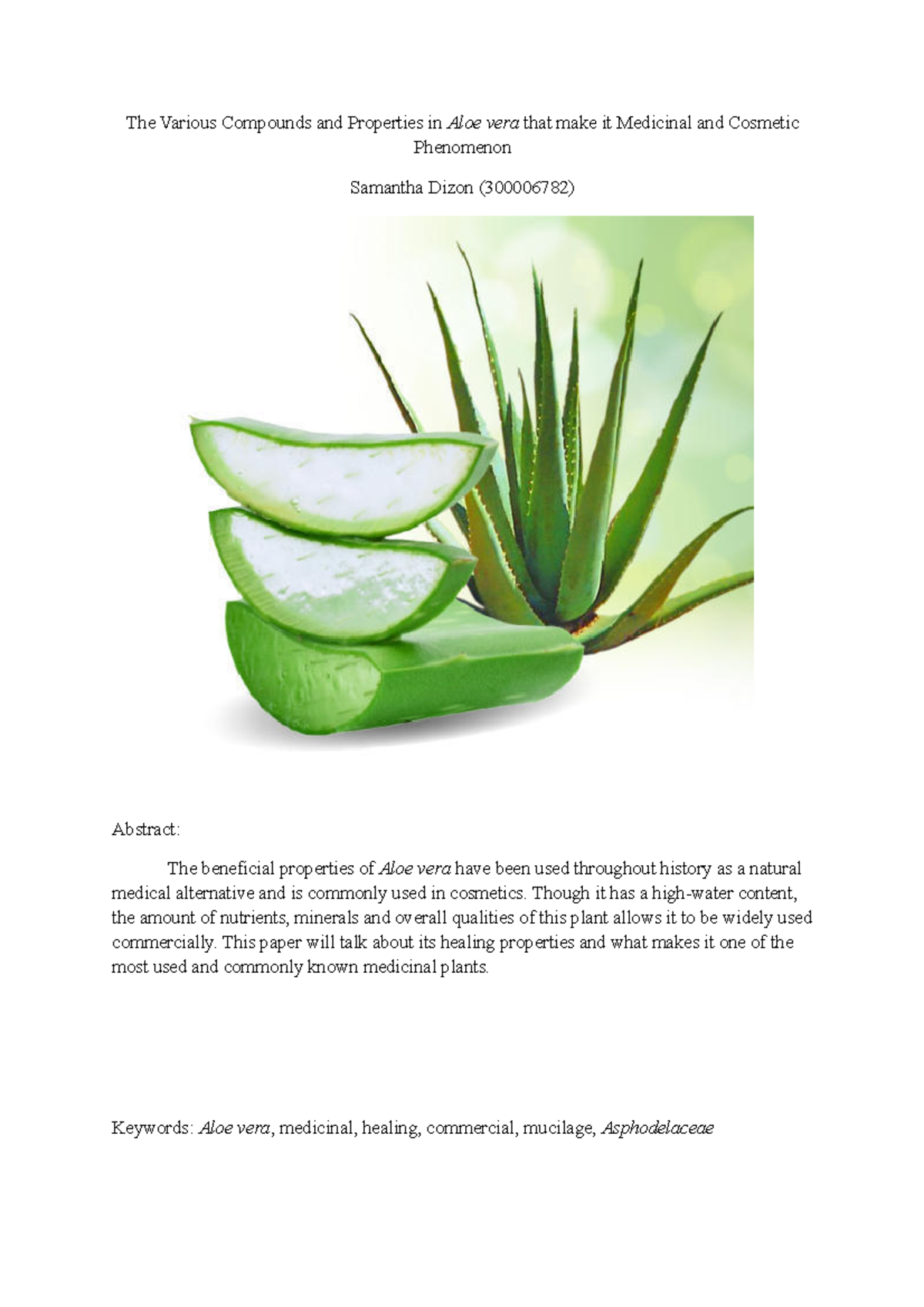 BIO2137 Assignment - The Various Compounds and Properties in Aloe vera ...