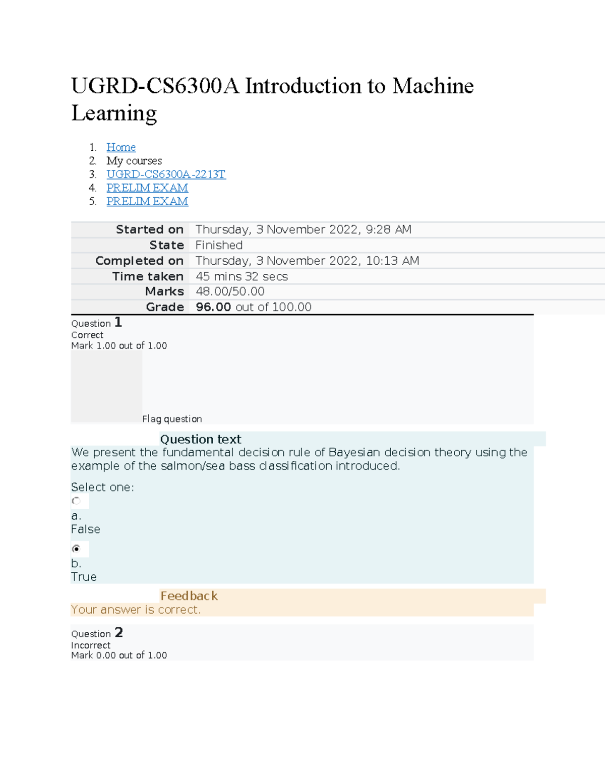 Introduction to Machine Learning - Prelim Exam - UGRD-CS6300A Introduction to Machine Learning 1 ...