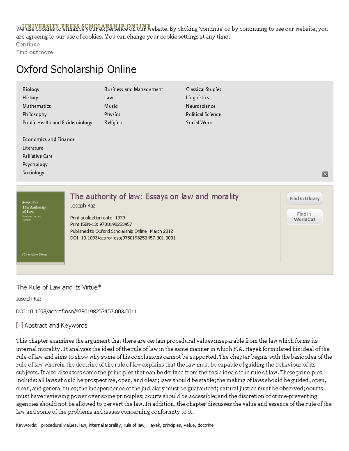 Rule of Law and its Virtue Joseph Raz - The authority of law: Essays on ...