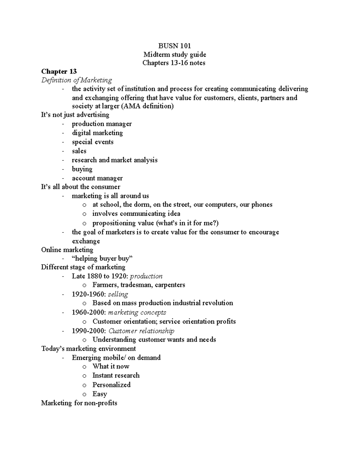 BUSN 101 midterm review - BUSN 101 Midterm study guide Chapters 13-16 ...