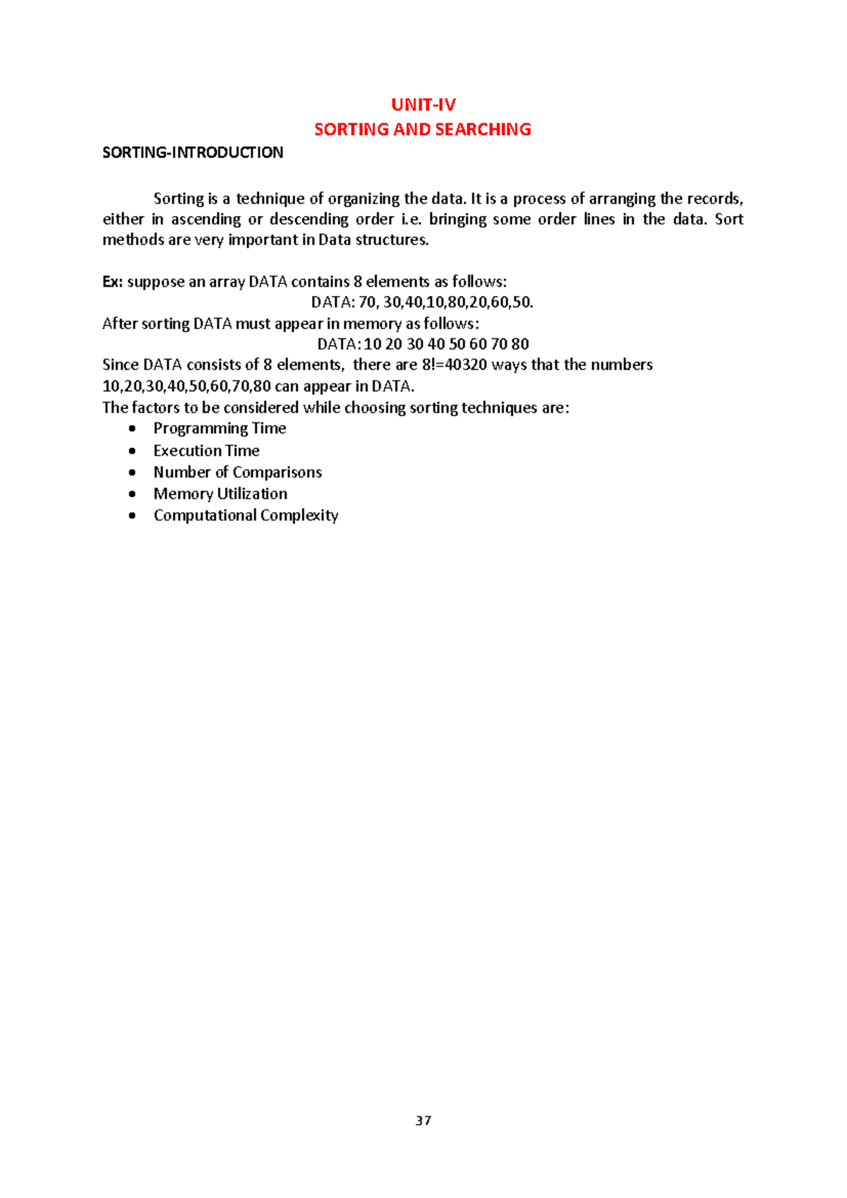 Sorting and searching - important - SORTING-INTRODUCTION UNIT-IV SORTING AND SEARCHING Sorting ...