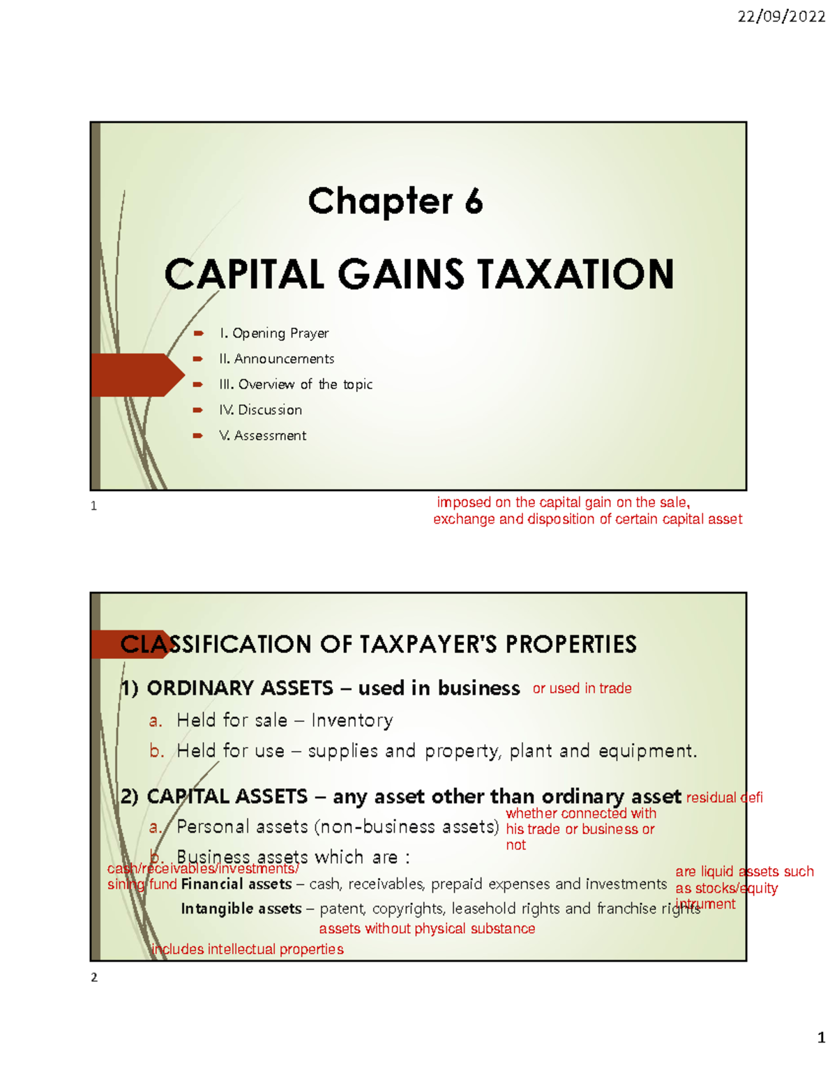 Chapter 6-cgt - qweqweqeq - Chapter 6 CAPITAL GAINS TAXATION I. Opening ...