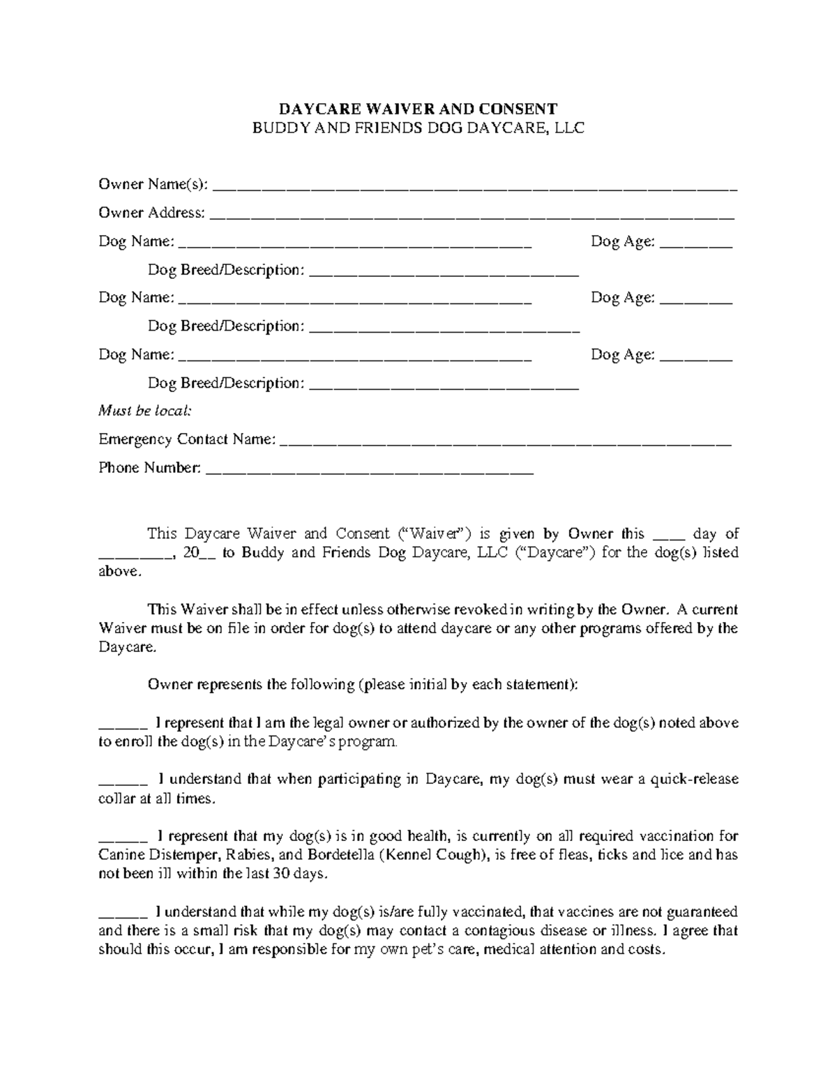 Daycare Waiver AND Consent - DAYCARE WAIVER AND CONSENT BUDDY AND ...