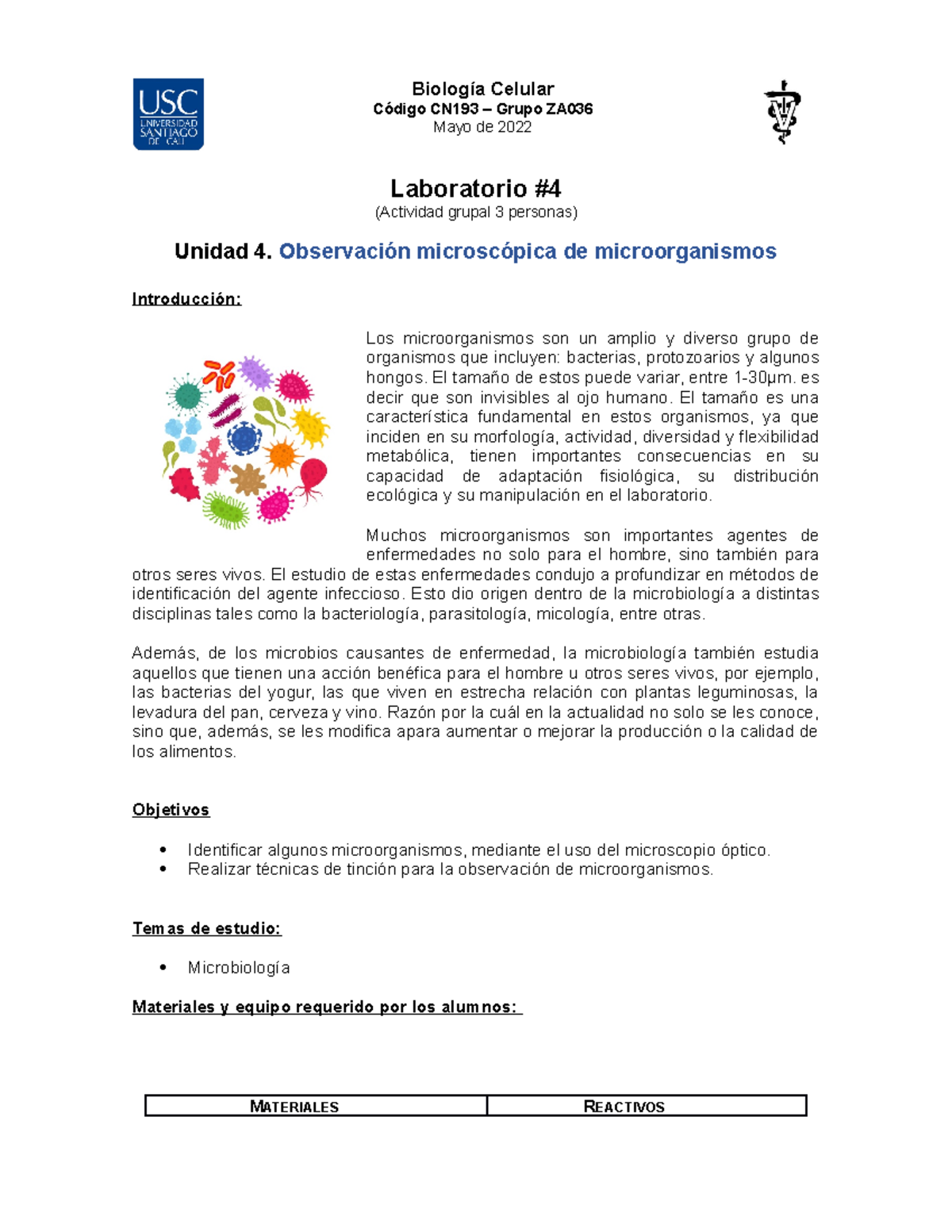Pr Ã¡ctica 4. Observaci Ã³n de microorganismos - Código CN193 – Grupo ZA Mayo de 2022 ...