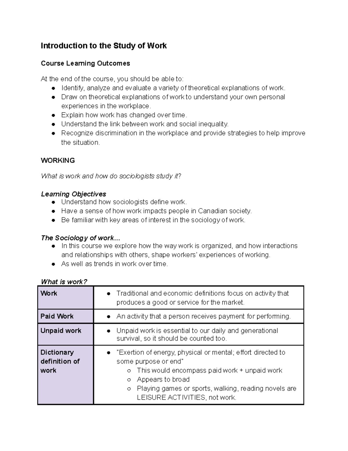 Week 1 - Introduction to the Study of Work - Introduction to the Study ...