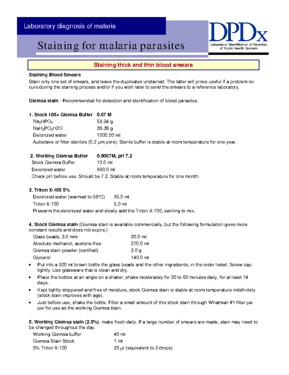 Malaria staining benchaid - Laboratory diagnosis of malaria Staining ...