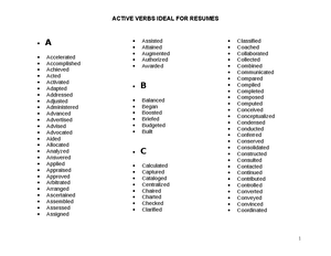 Active Verbs LIST - REC 396-02 SUMMER 2022 ACTIVE VERBS DEFINITION: An ...