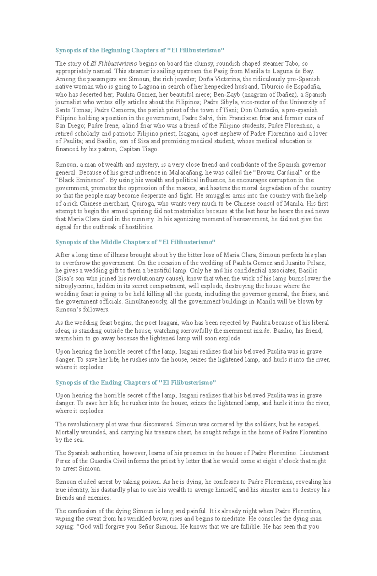 El Fili - Synopsis and Characters - Synopsis of the Beginning Chapters ...