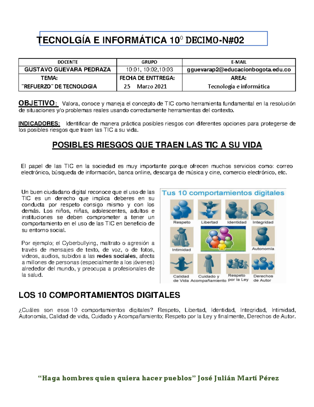 10° Tecnoeinformatica 2 - TECNOLGÍA E INFORMÁTICA 1 0 ⁰ DECIMO-N#0 2 ...