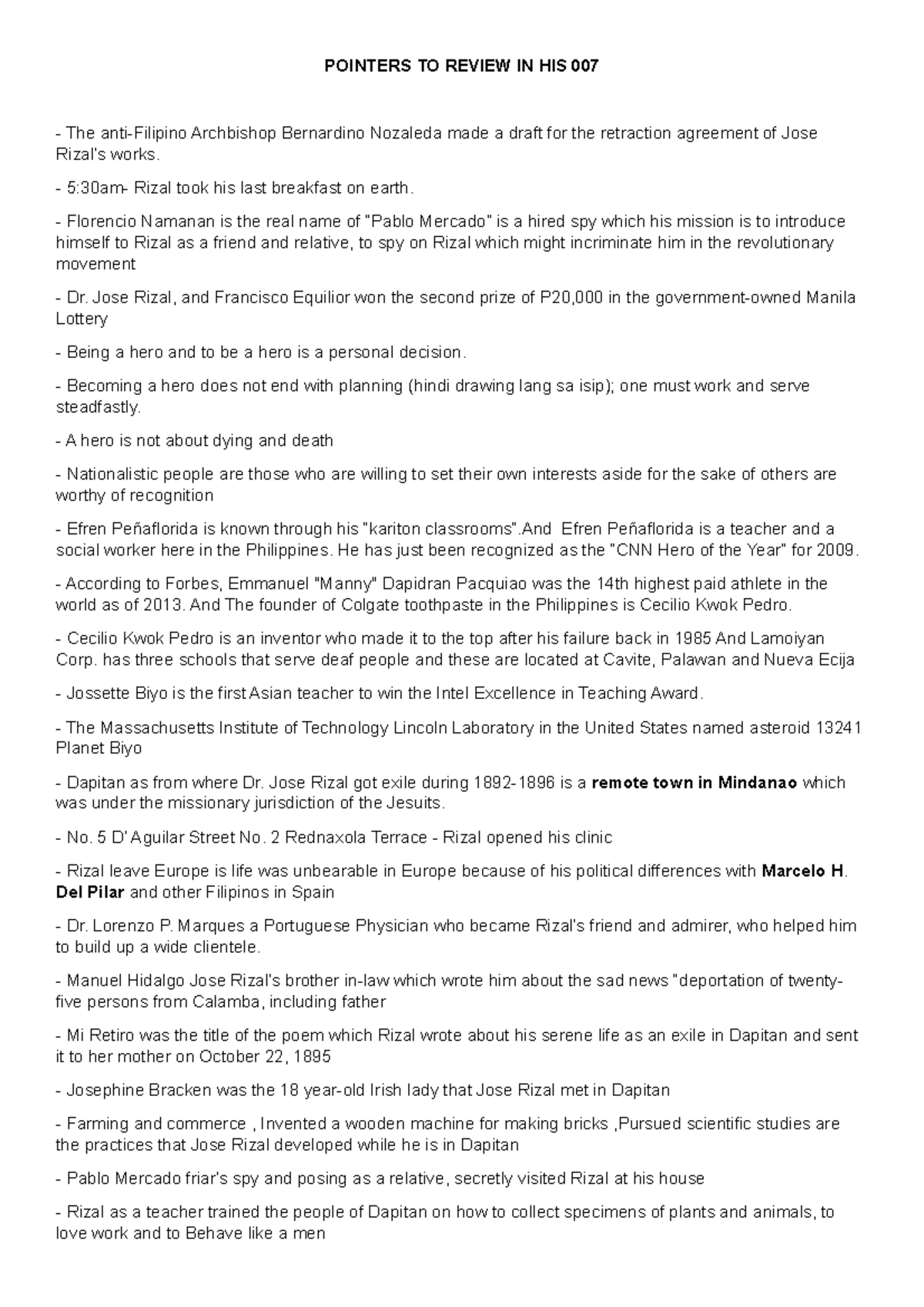 Finals Pointers TO Review (Life and Works of Rizal) - POINTERS TO REVIEW IN HIS 007 The - Studocu