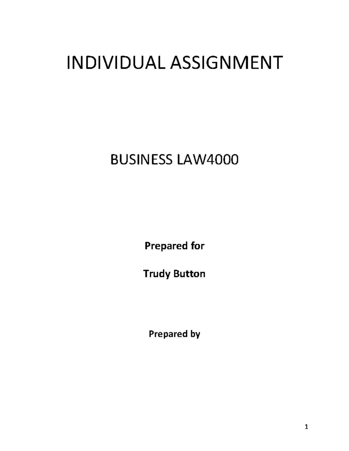 Individual Assignment BUS LAW 4000 - Busi 4000 - Warning: TT: undefined function: 32 Warning: TT ...