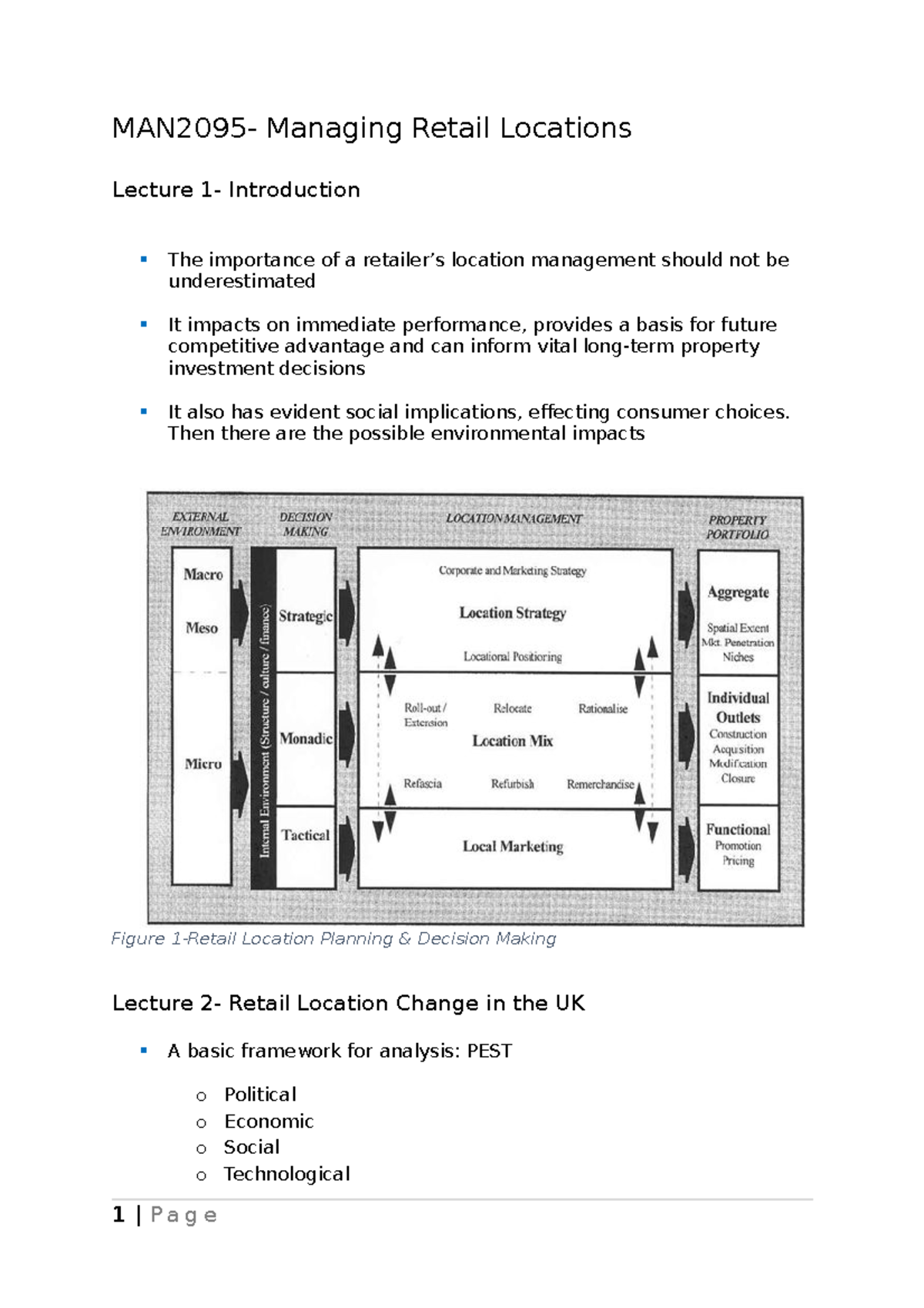 Retail Notes - MAN2095- Managing Retail Locations Lecture 1 ...