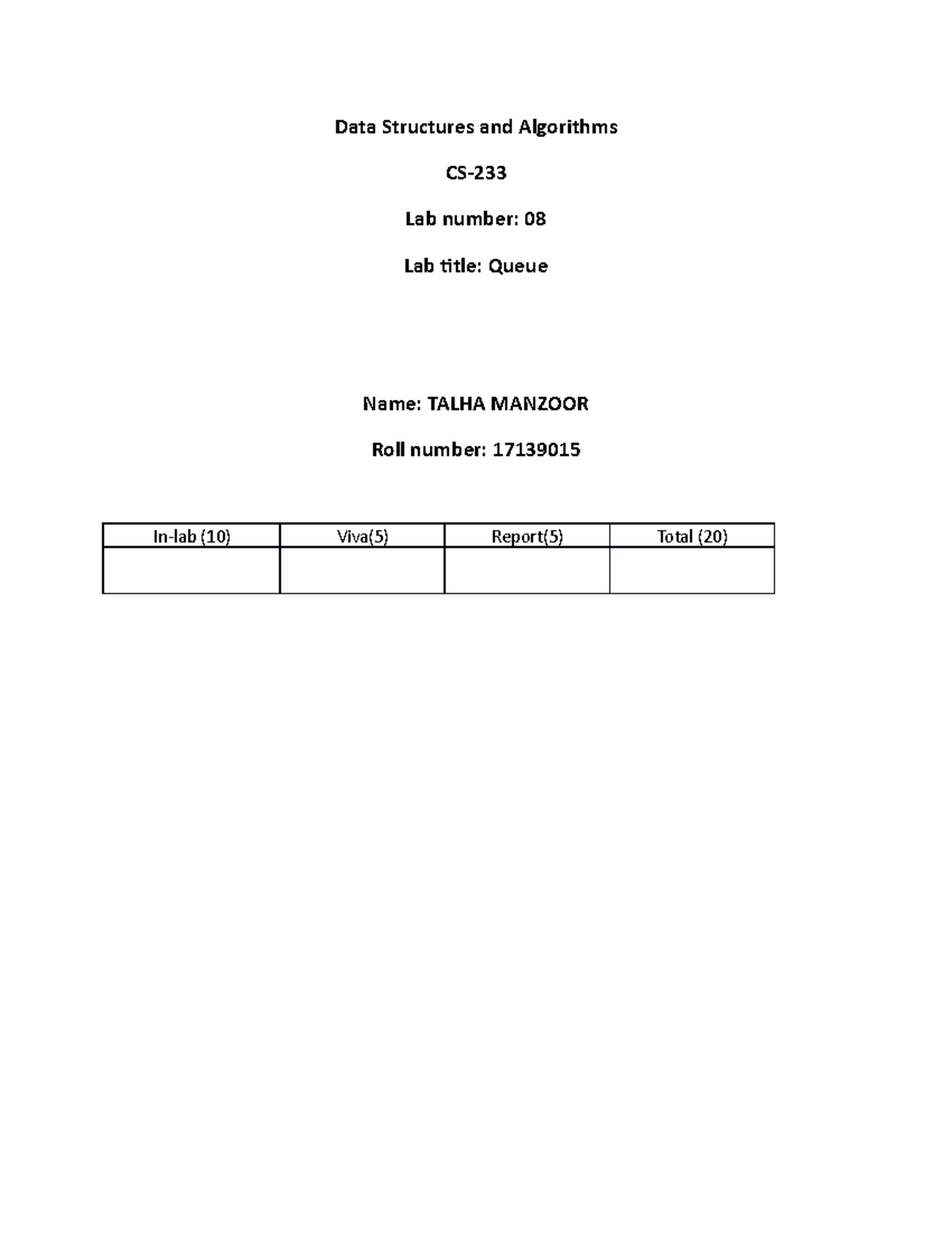 Lab 8 Manual Cs 234 Dsa Data Structures And Algorithms Cs Lab Number 08 Lab Title Queue