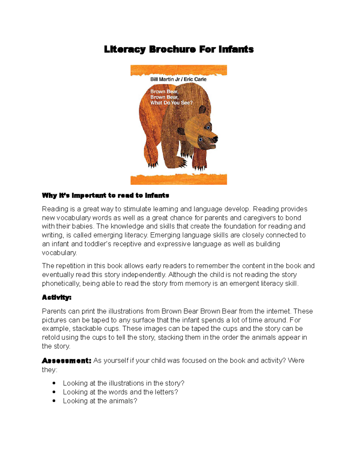 Ece 340- Literacy Brochures - Literacy Brochure For Infants Why it’s ...