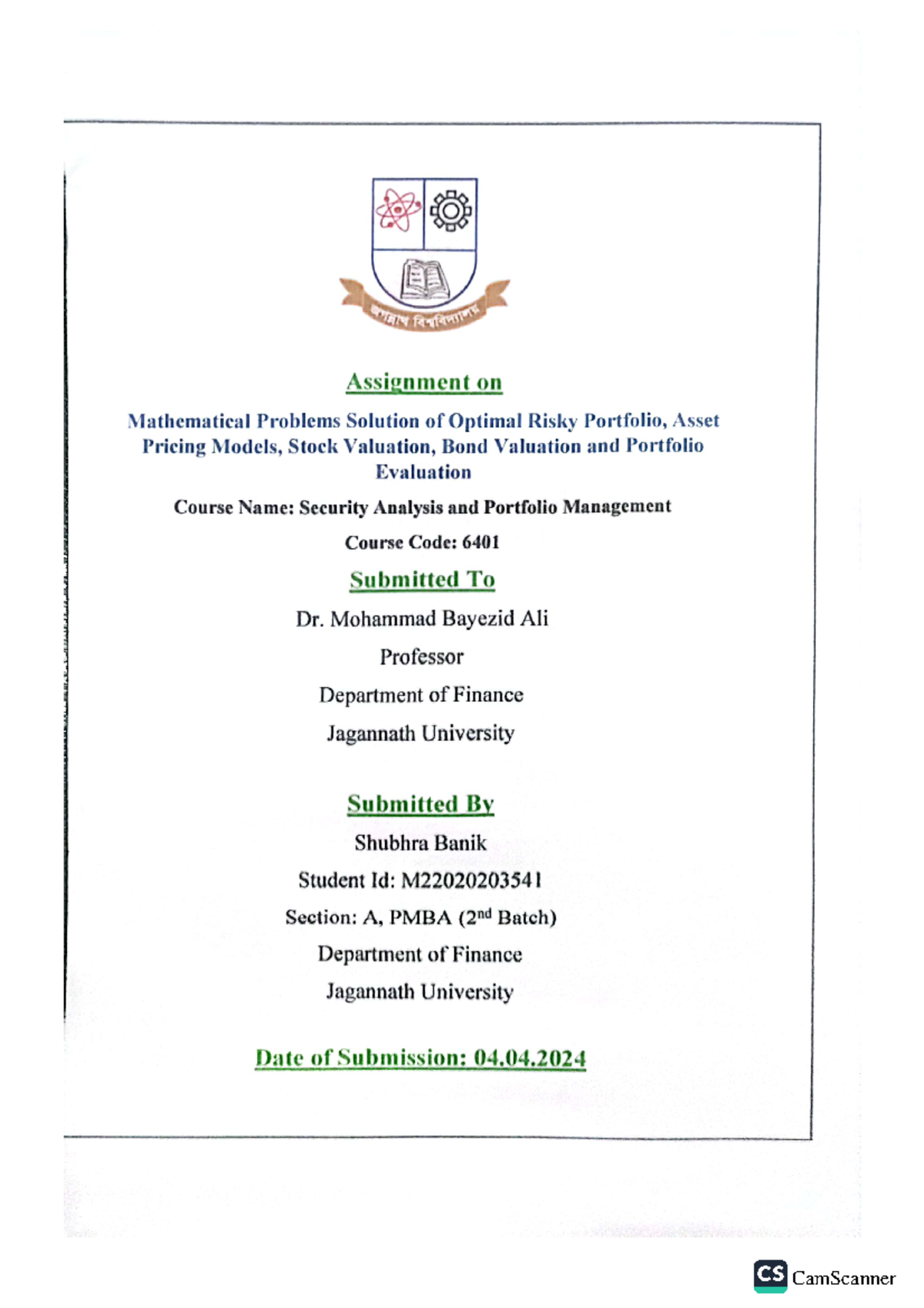 SAPM-assignment - Problem Solving - Investment Analysis And Portfolio Management - Studocu