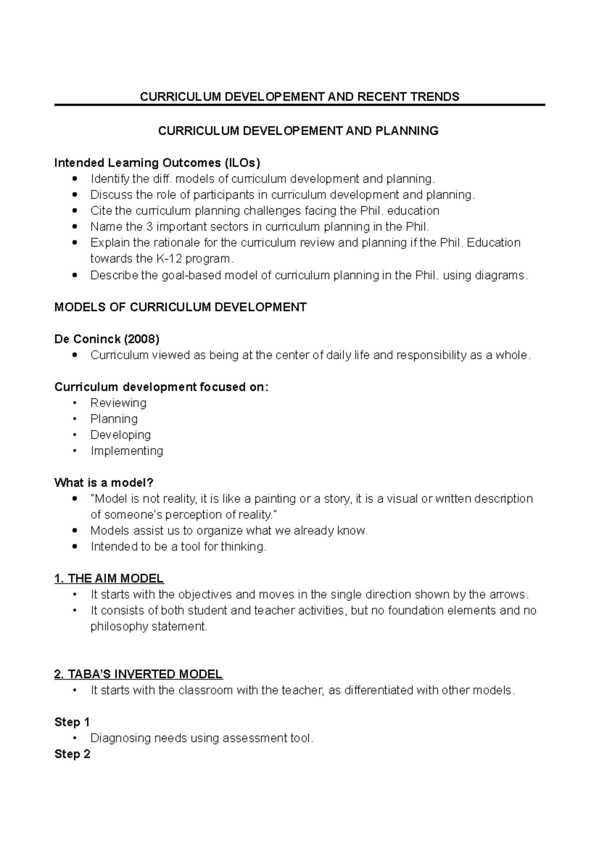 Curriculum Developement AND Planning - CURRICULUM DEVELOPEMENT AND ...
