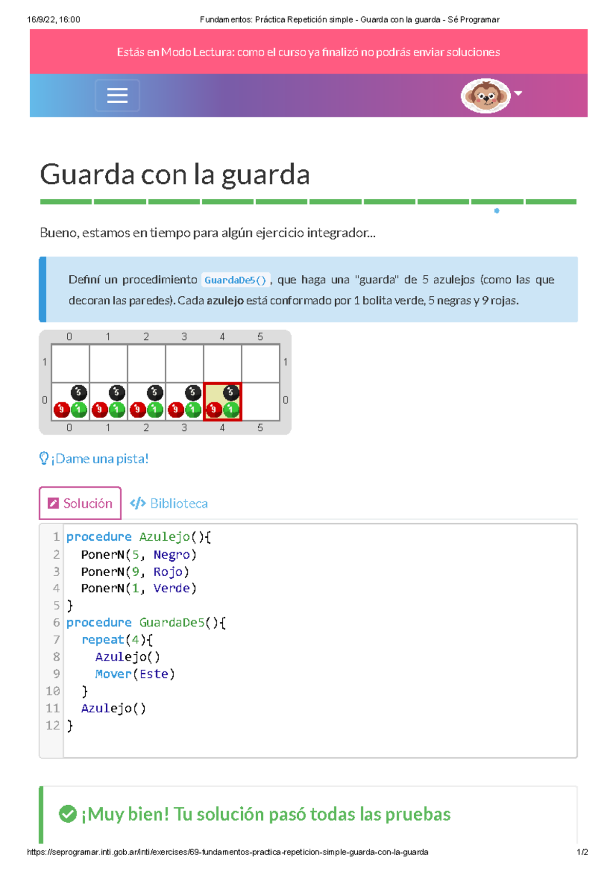Fundamentos Práctica Repetición simple - Guarda con la guarda - Sé ...