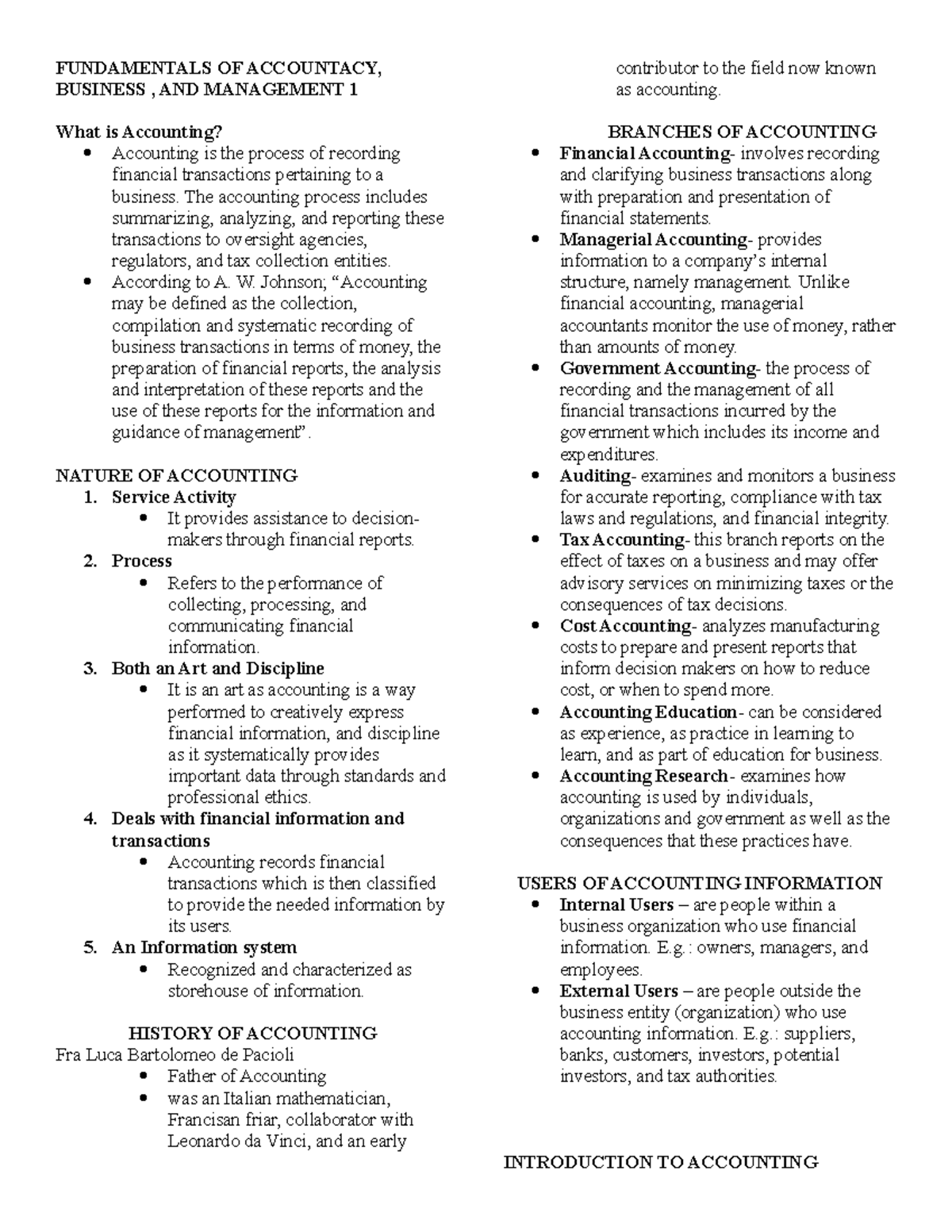 FABM Lesson - What is Accounting? • Accounting is the process of ...