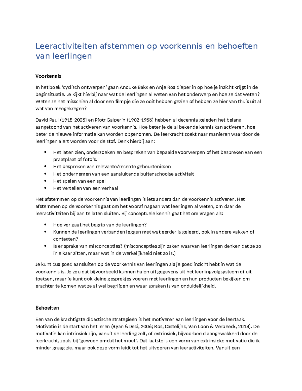 Leeractiviteiten afstemmen op voorkennis en behoeften van leerlingen ...