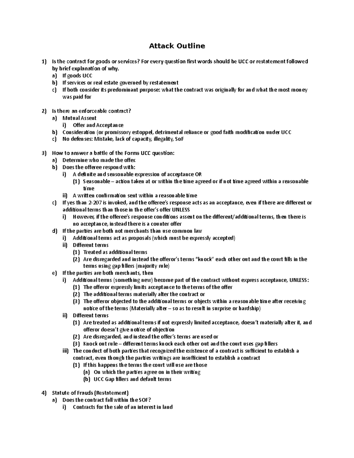 Esay to use Contracts Attack outline - LAWS 504 - USC - Studocu