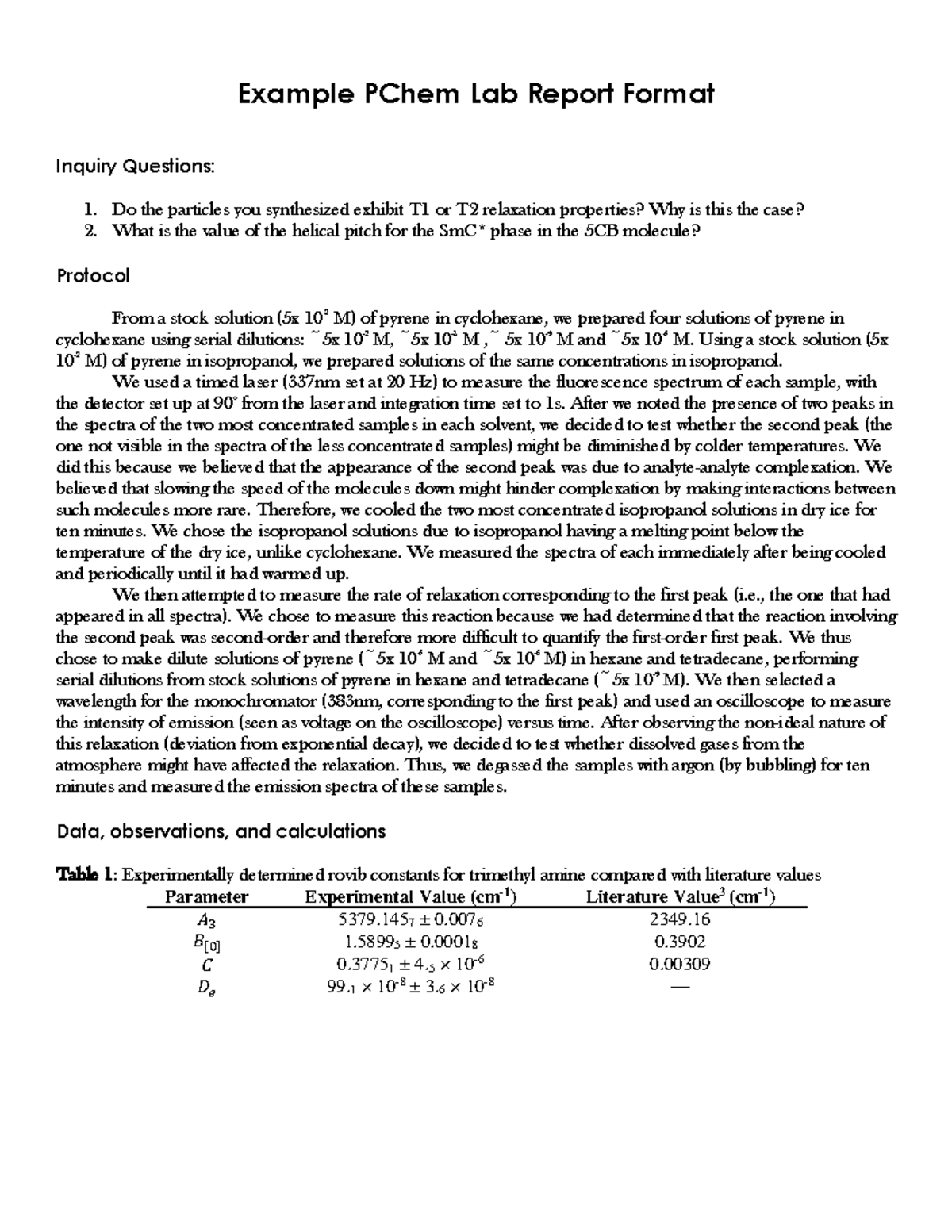 Example PChem Lab Report - Do the particles you synthesized exhibit T1 ...