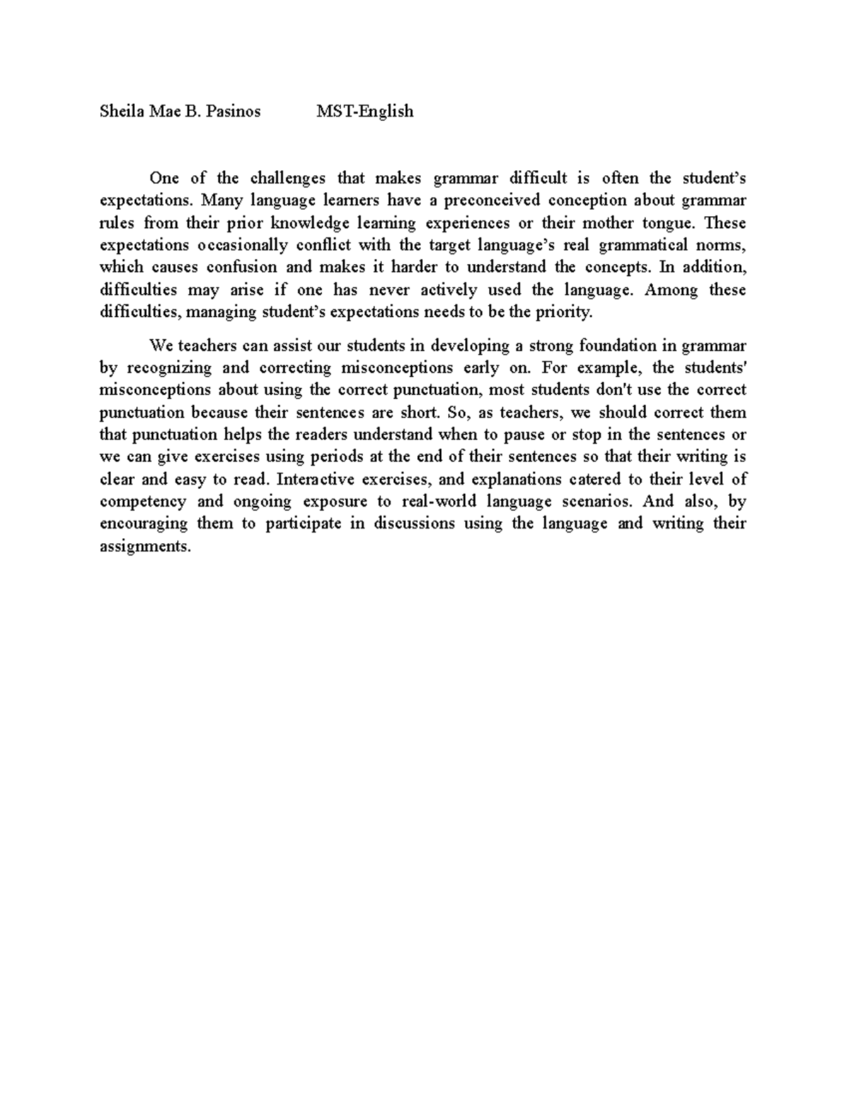 Sheila Mae B. Pasinos MST-English 100345 - Sheila Mae B. Pasinos MST ...