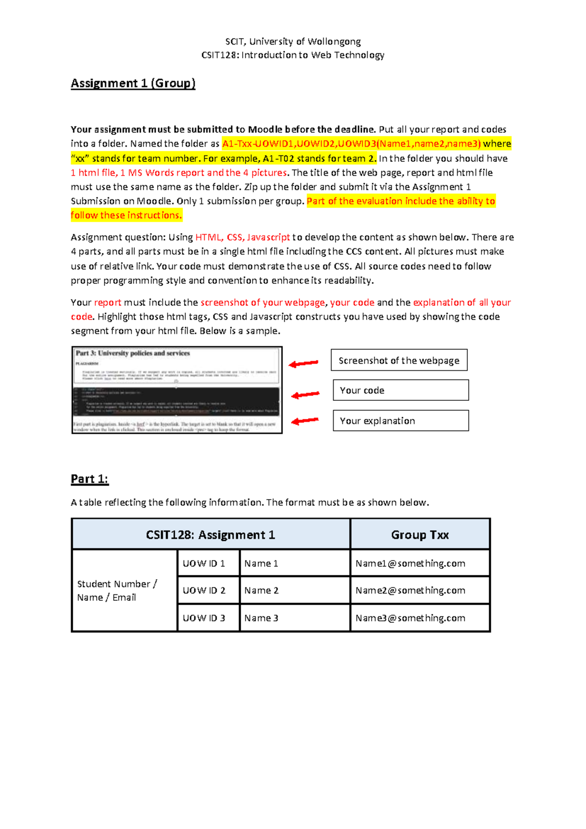 CSIT128-Y202407-A1 ver1 - CSIT128: Introduction to Web Technology ...
