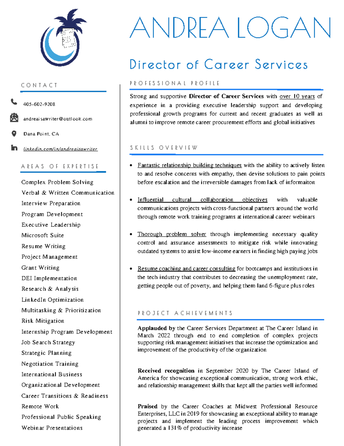 Andrea Logan CV - Curriculum Vitae - Strong and supportive Director of Career Services with over ...