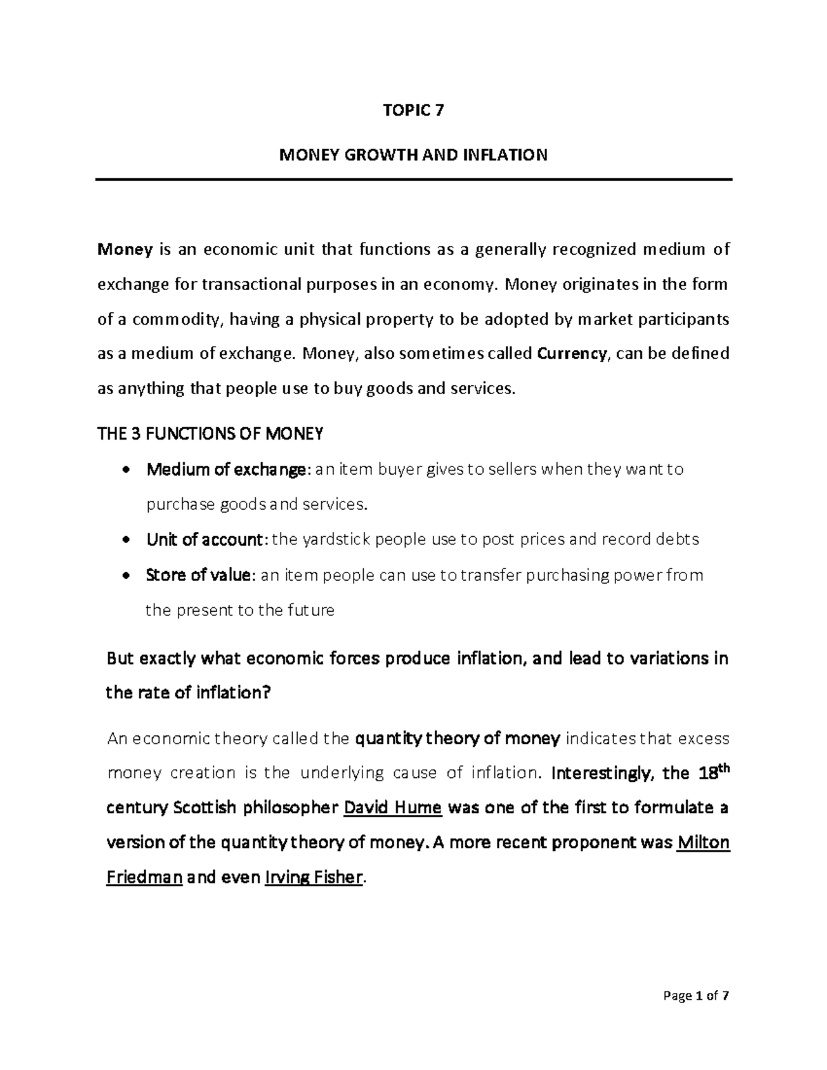 Economic Development: MONEY GROWTH AND INFLATION - TOPIC 7 MONEY GROWTH ...