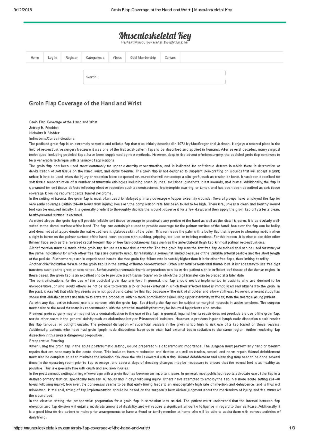 Groin Flap Coverage of the Hand and Wrist - 9/12/2018 Groin Flap ...