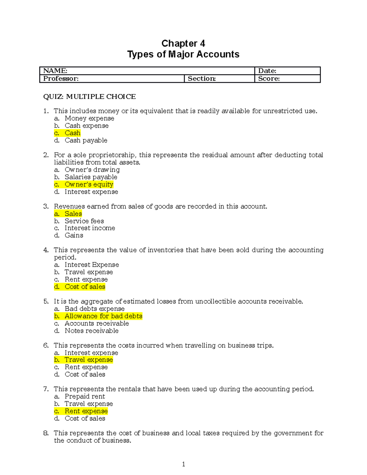 Quizzes Chapter-4 Types-OF- Major- Accounts-1 - Chapter 4 Types of ...