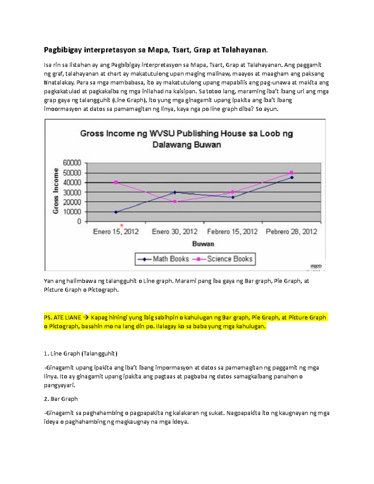 Pagbibigay interpretasyon sa Mapa, grap, chart at talahayanan ...