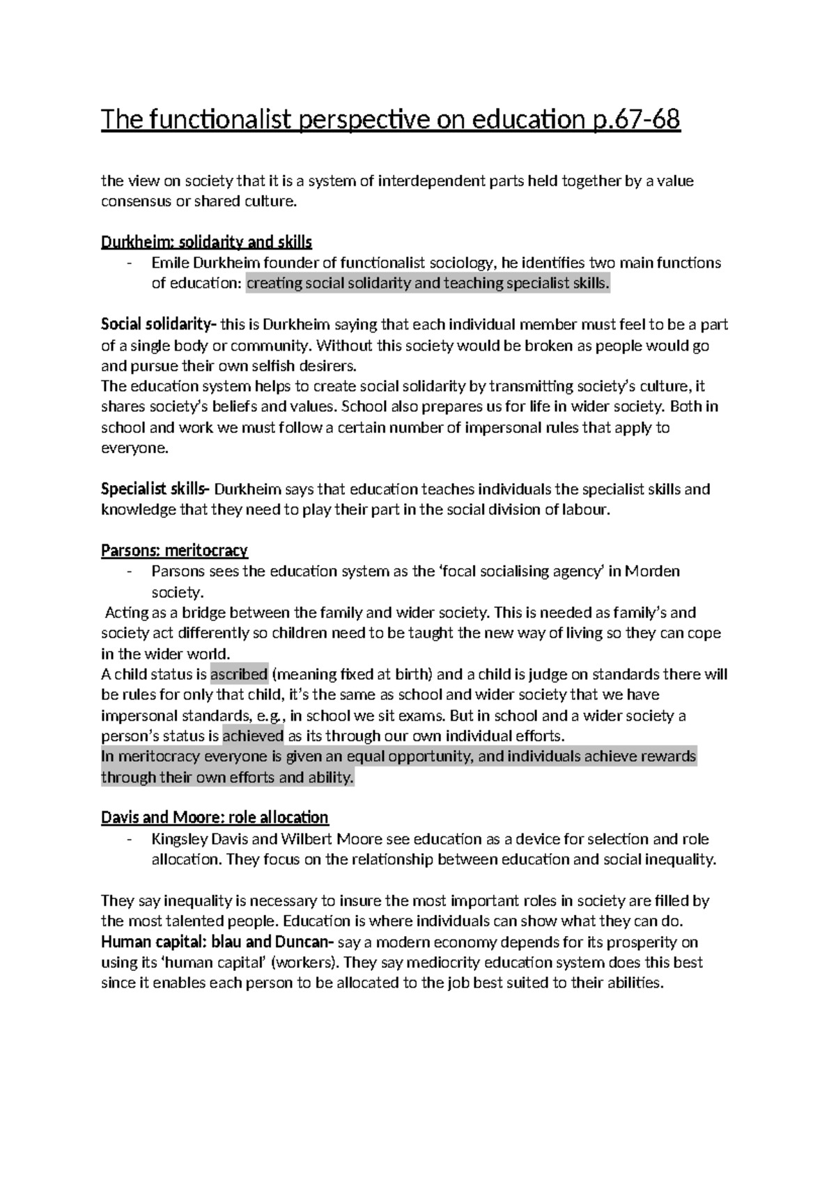 Functionalism and marxism notes - The functionalist perspective on ...