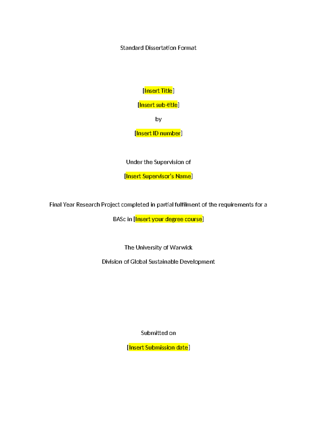 Dissertation template - Standard Dissertation Format [Insert Title ...