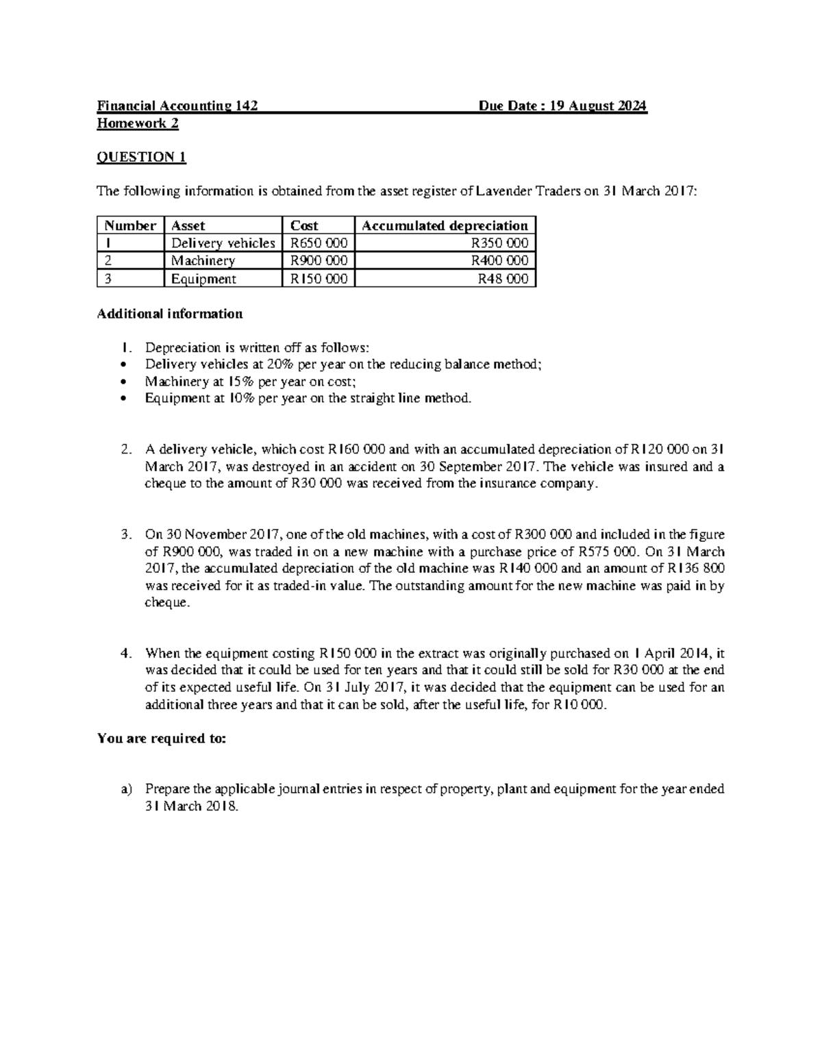 Financial Accounting 142 Homework 2 - Financial Accounting 142 Due Date ...