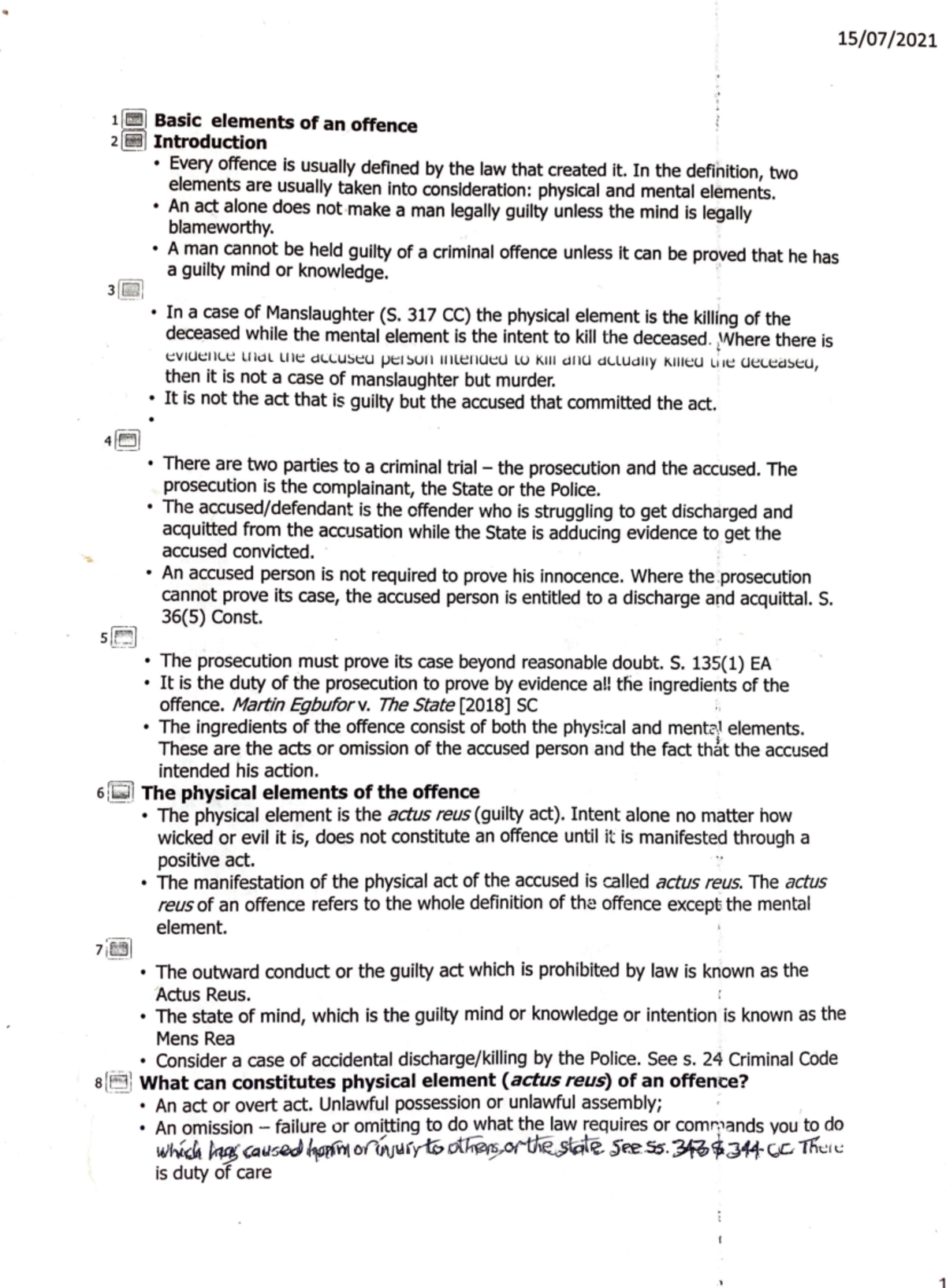 MR & AR Lecture - Summary Criminal Law II - 11 ml Basic elements of an ...