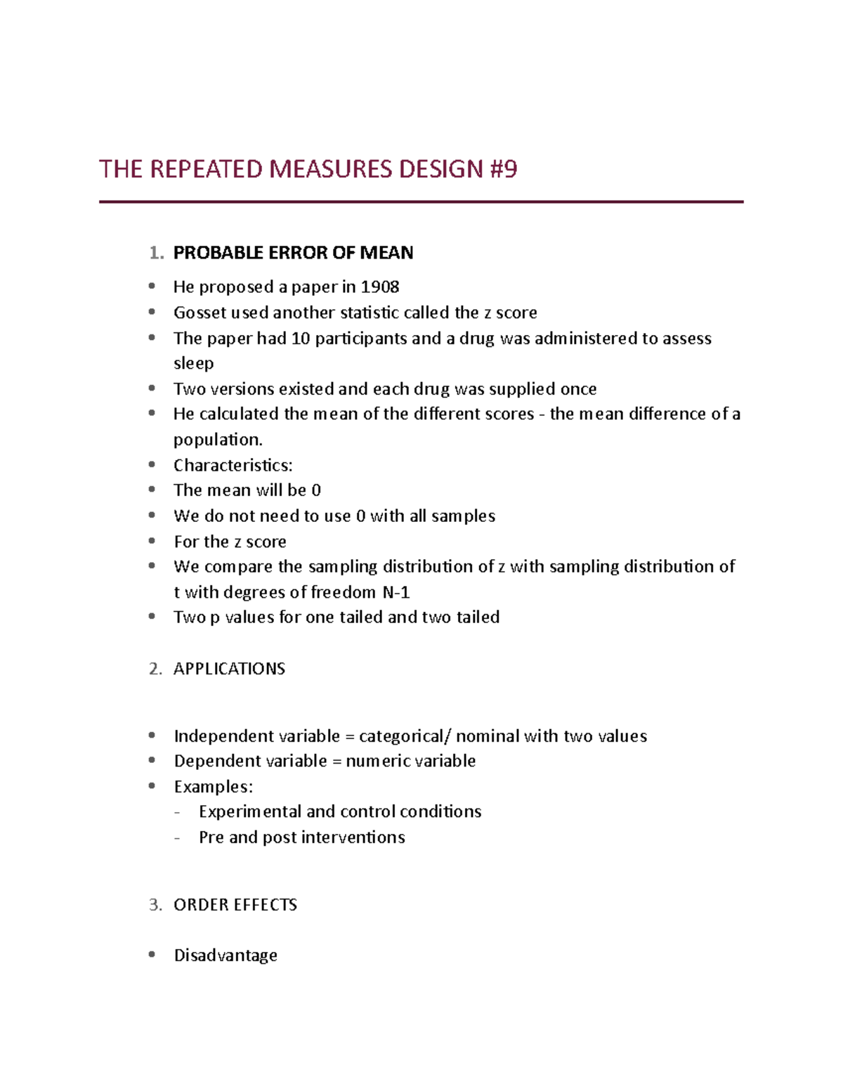 Repeated measures design #9 - THE REPEATED MEASURES DESIGN 1. PROBABLE ...