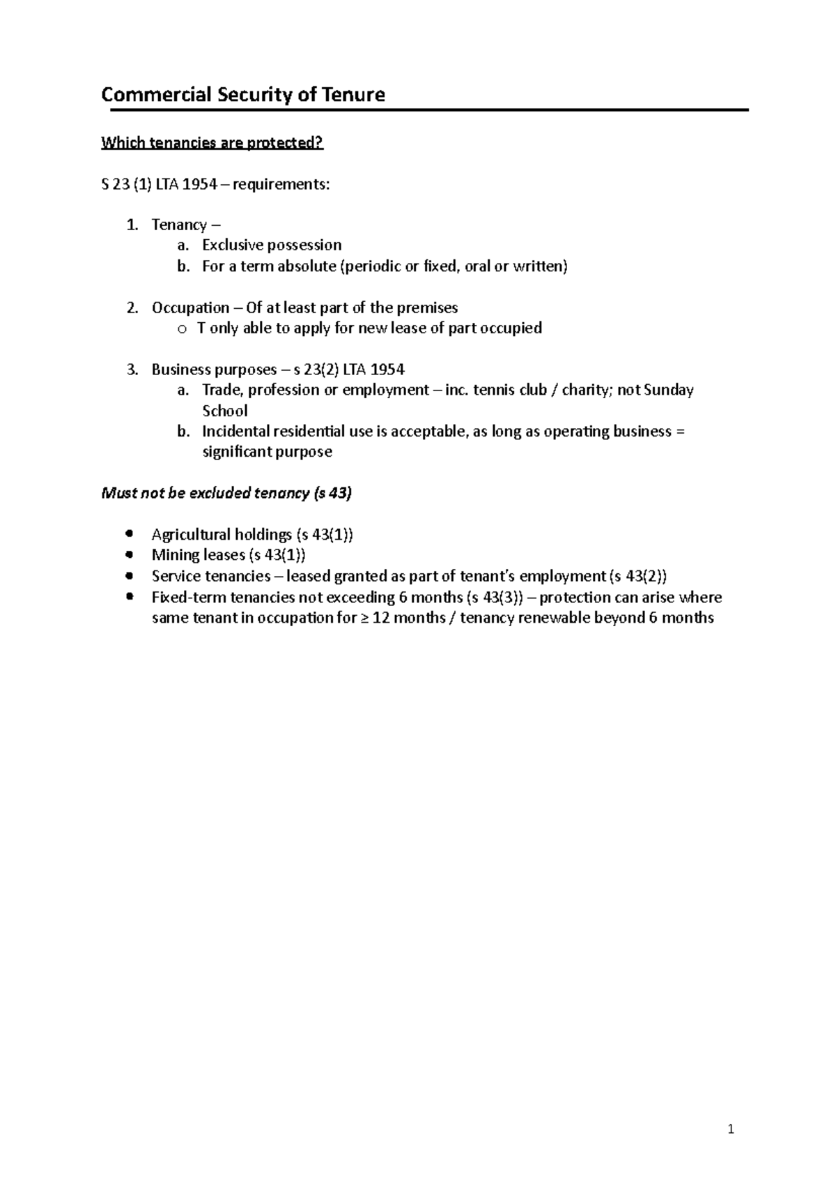 05 Commercial Security of Tenure - 1 Commercial Security of Tenure ...