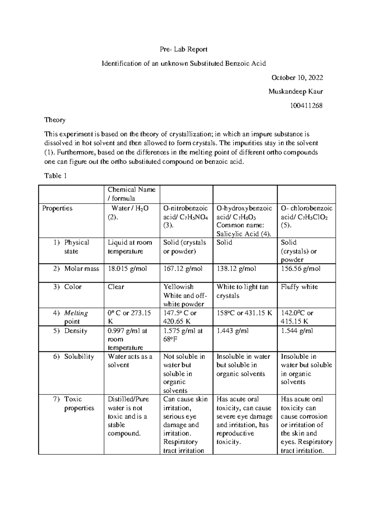 Prelab 3 O- Chem - Material - Pre- Lab Report Identification of an ...
