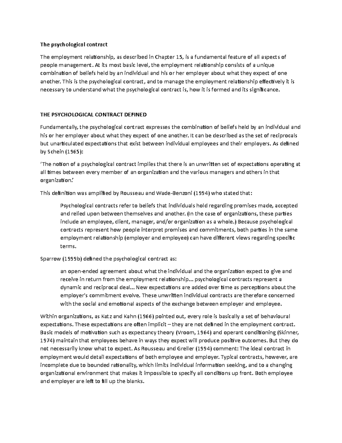 The psychological contract - At its most basic level, the employment ...